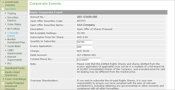 Submit your Corporate Event Instruction through Personal e-Banking